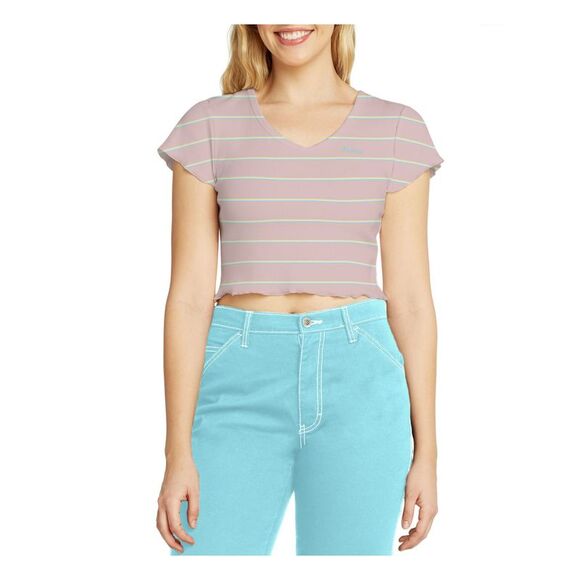 Dickies | Tops | Dickies Womens Stretch Ribbed Scalloped Short Sleeve V ...